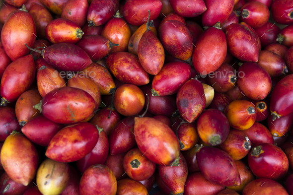 Tree tomato (tamarillo) on the market in Funchal at Madeira island ...