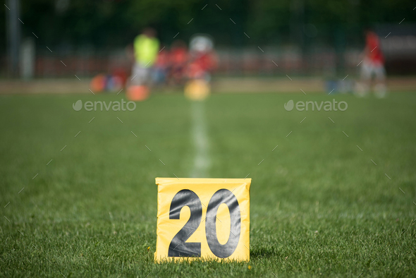 American football grass field. Line number 20 Stock Photo by salajean