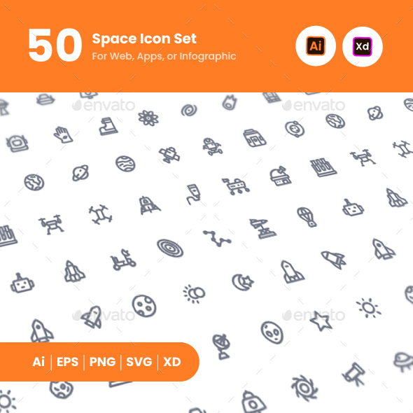 50 Space Icon Set, Icons | GraphicRiver