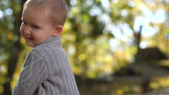 Portrait of Cute Shy Boy Smiling at Camera Outdoor, Stock Footage ...