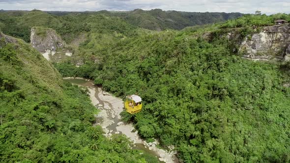 Aerial view of cable car above Inabanga river in Danao, Philippines ...