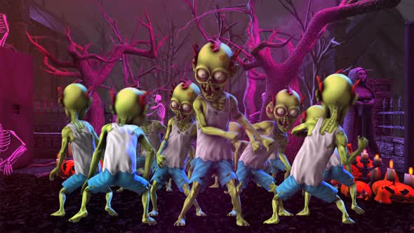 Zombies dancing in a party in a graveyard, Motion Graphics | VideoHive