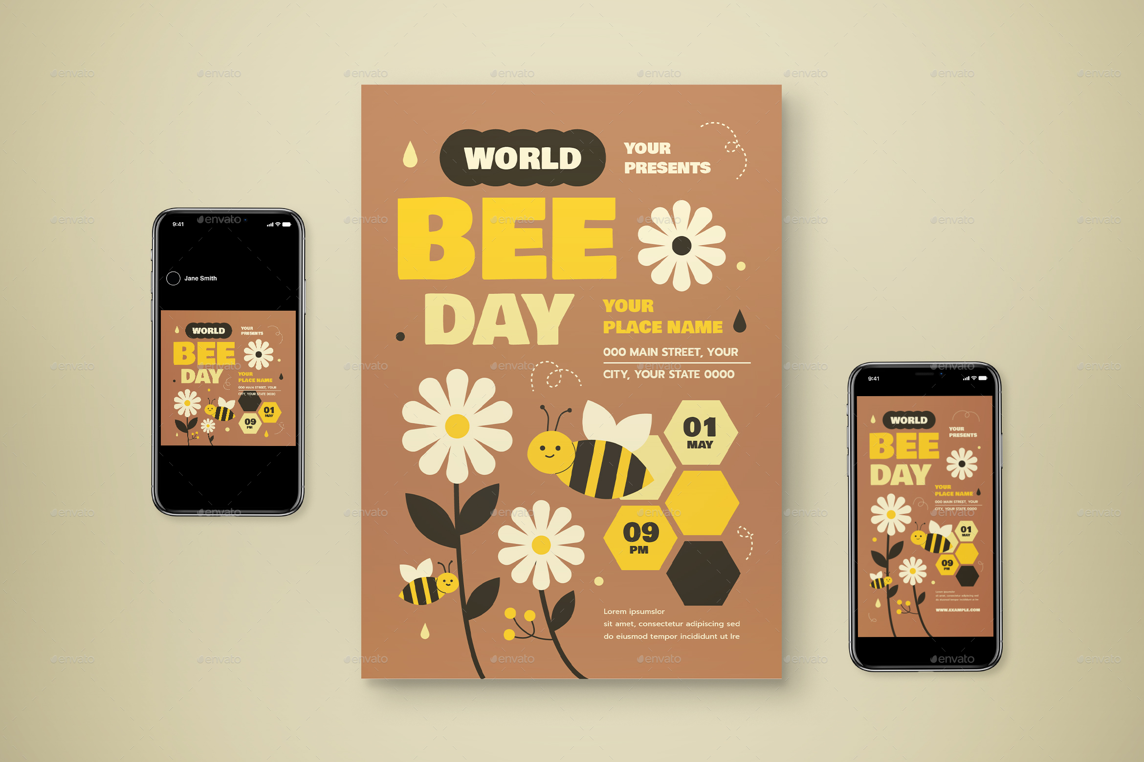 World Bee Day Flyer Set, Print Templates | GraphicRiver