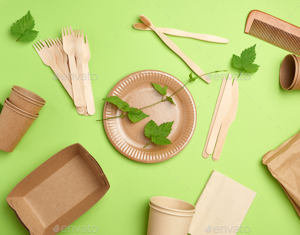 Disposable paper utensils from brown craft paper and recycled materials ...
