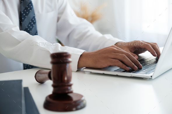 Judge is working in the office of the Court of Justice Stock Photo by ijeab