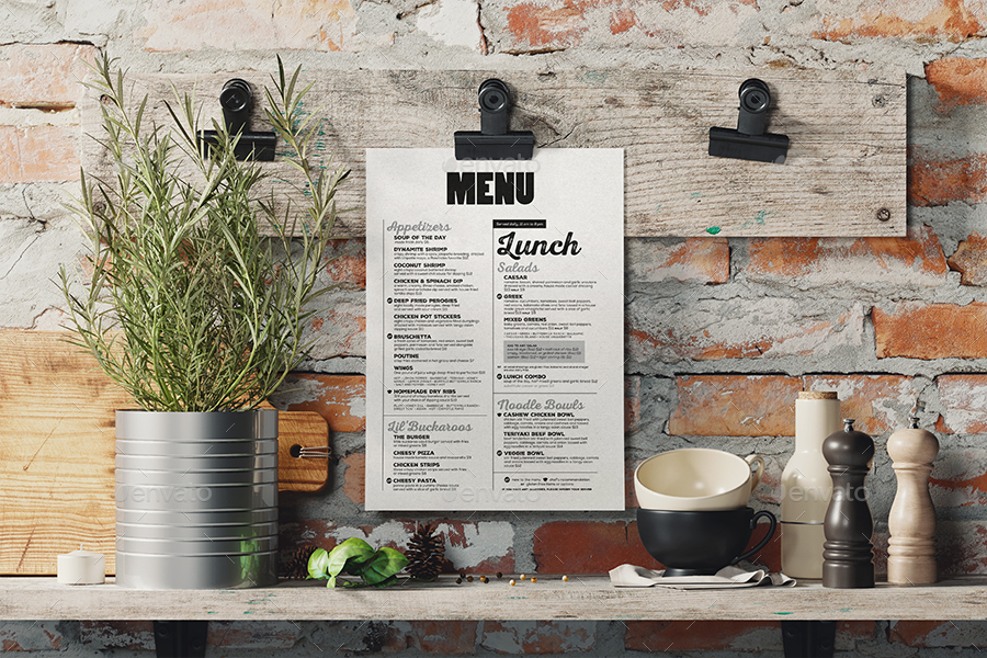 Hanging Menu With Binder Clip Vintage Scene Mockup, Graphics | GraphicRiver