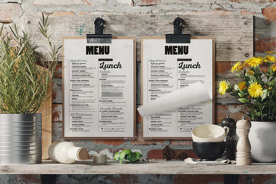Hanging Menu With Binder Clip Vintage Scene Mockup, Graphics | GraphicRiver