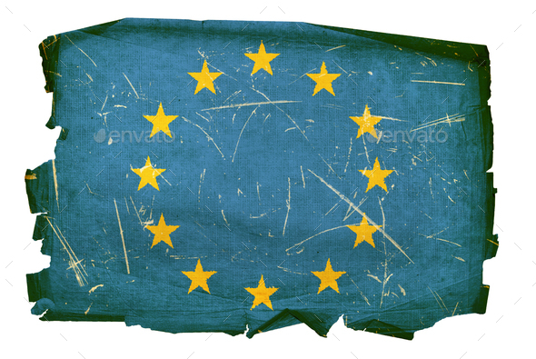 Europe Flag old, isolated on white background. Stock Photo by zeffss