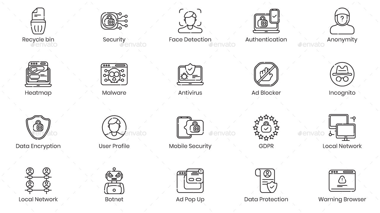 Cyber Security Outline Icons, Icons | GraphicRiver
