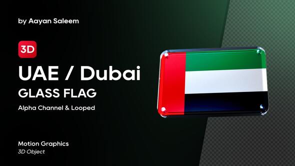 United Arab Emirates / UAE Flag 3D Glass Badge, Motion Graphics | VideoHive