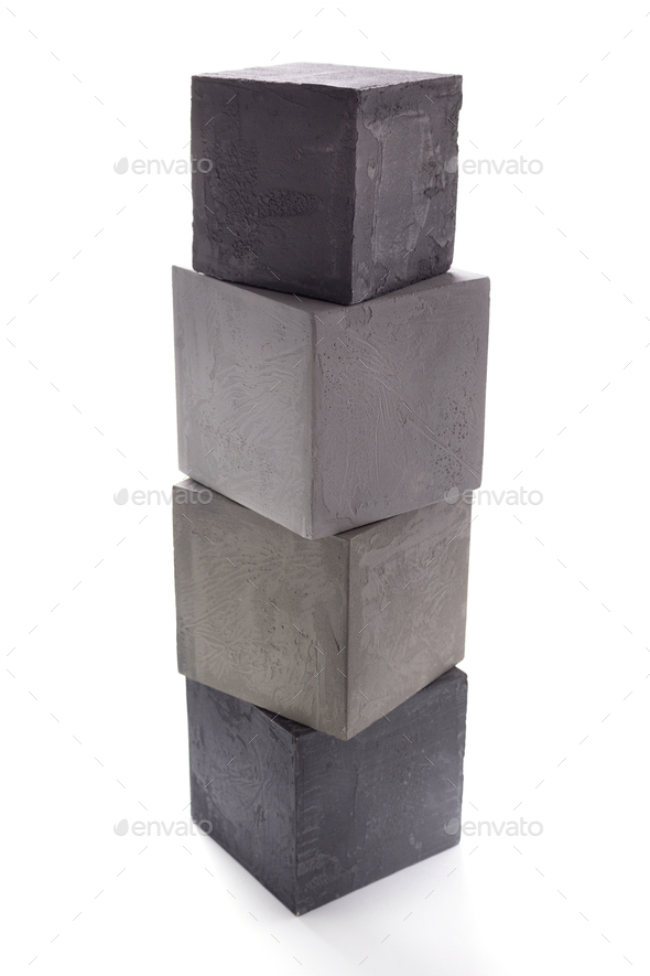 Concrete cube or cement block isolated at white background ...