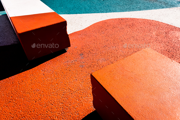 concrete blocks of harsh shadows of sunlight, abstract background ...