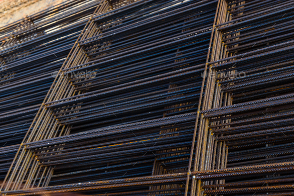 Iron framework for the construction of foundations in buildings. Stock ...