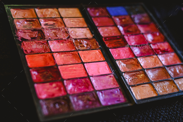 Makeup palette with multiple colors. Stock Photo by joaquincorbalan