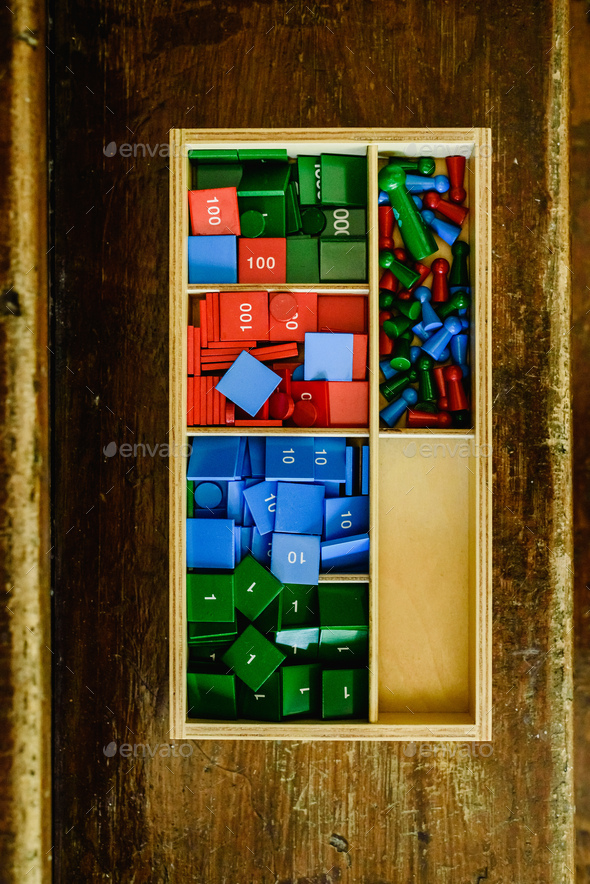 Wooden box with numbers to teach mathematics Stock Photo by joaquincorbalan