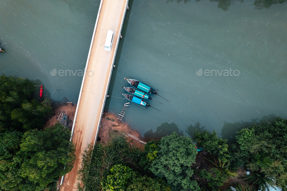 High angle mangrove forest and canal water Stock Photo by ArtRachen