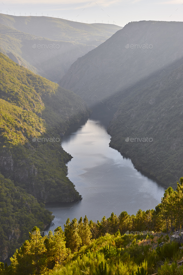 Ribeira sacra landscape and river Sil banks sunset. Galicia, Spain ...