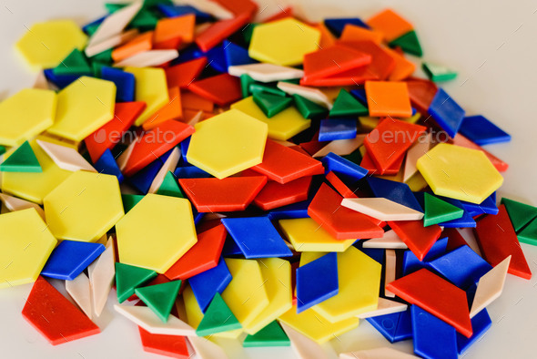 Geometry and mathematics materials in a Montessori classroom Stock ...