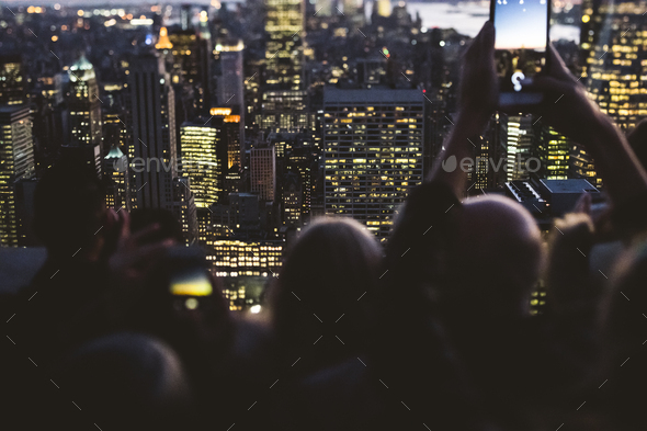 People watching New York Skyline at sunset Stock Photo by Simmi83 ...