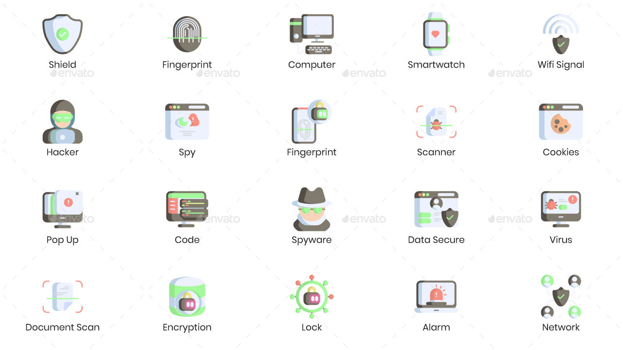 Cyber Security Flat Icons, Icons | GraphicRiver
