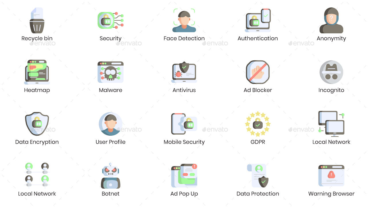 Cyber Security Flat Icons, Icons | GraphicRiver