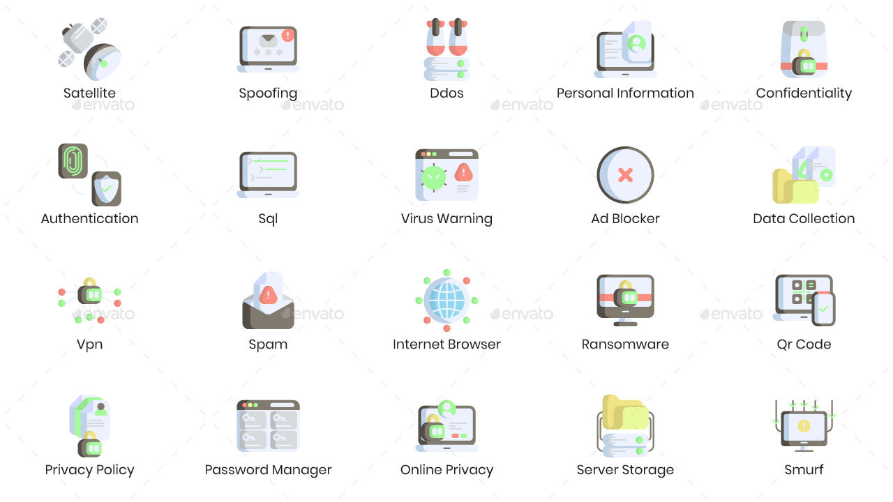 Cyber Security Flat Icons, Icons | GraphicRiver