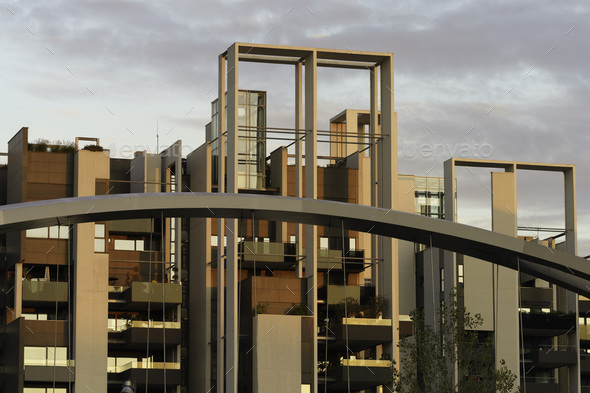 Modern bridge at Portello park, Milan, Italy Stock Photo by clodio