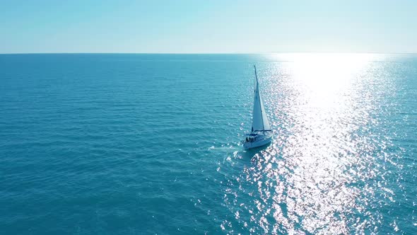 Aerial View. Yacht Sailing on Opened Sea. Sailing Boat. Yacht From ...