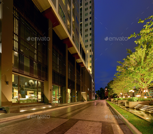 Perspective of the entrance in a condominium Stock Photo by tampatra