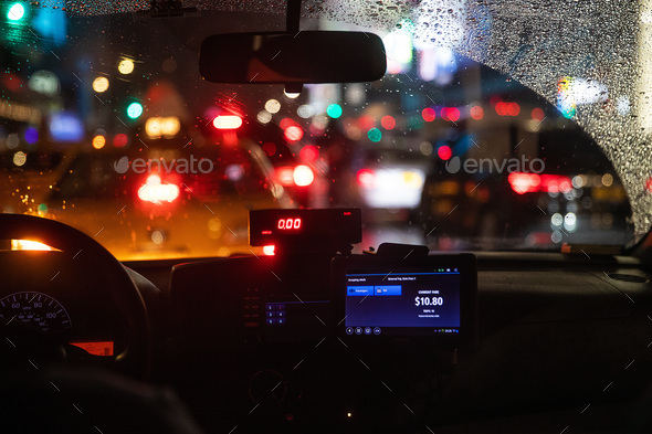 Interior view of taxi cab stuck in New York traffic Stock Photo by ...