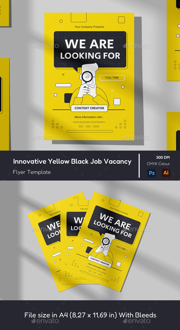 Innovative Yellow Black Job Vacancy Flyer, Print Templates | GraphicRiver