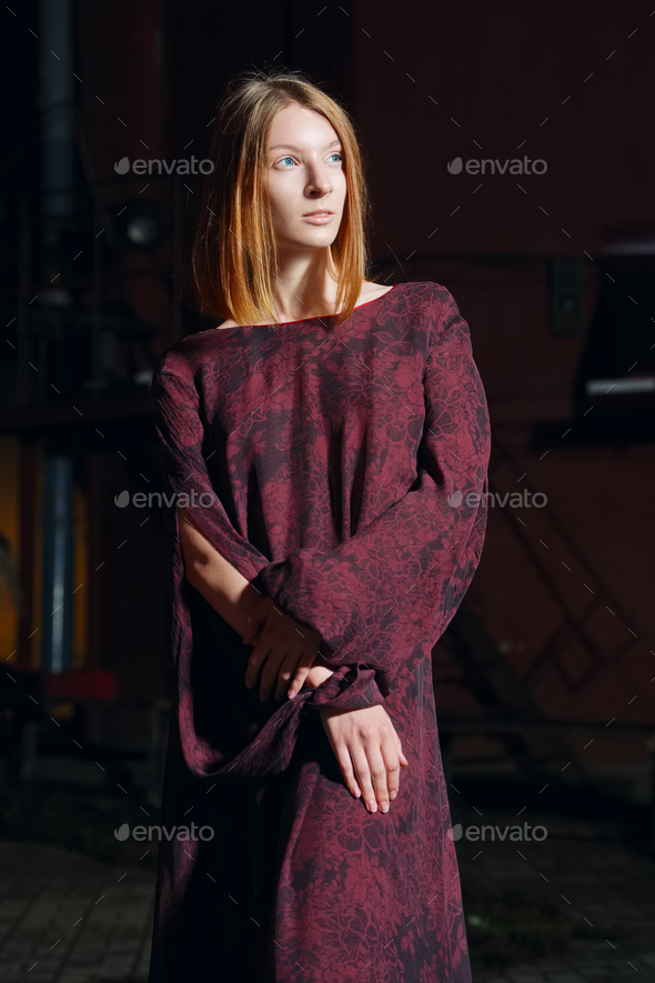 fashion model in designers dress in night show Stock Photo by boomeart