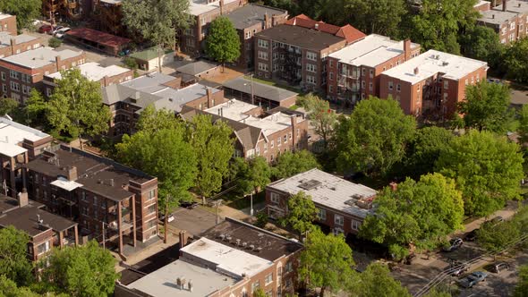 Aerial flyover historic residential neighborhood of Demun in St. Louis ...