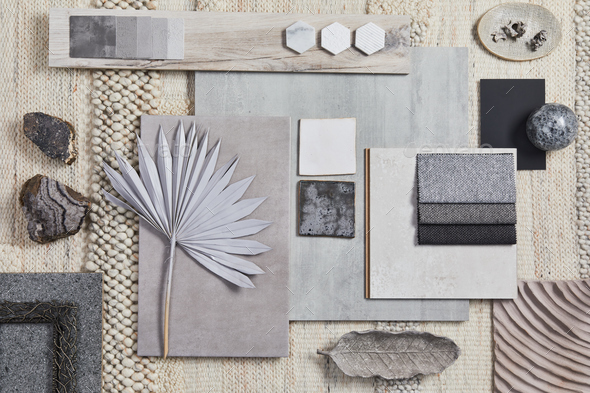 Flat lay design of creative architect moodboard composition Stock Photo ...
