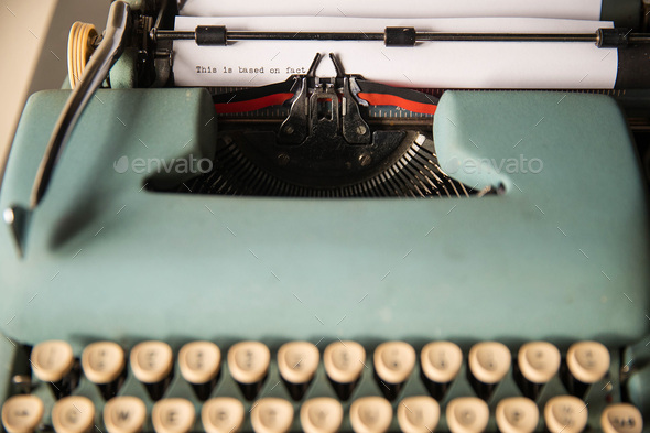 Message on typewriter claiming to be based on fact Stock Photo by ...