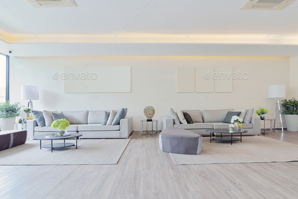 luxury modern empty room interior design decoration Stock Photo by tampatra