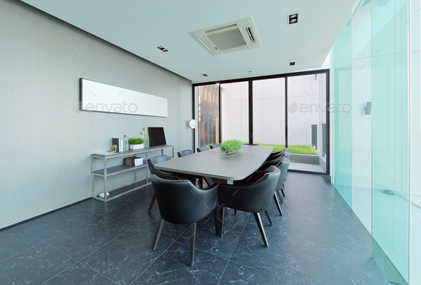 luxury modern empty room interior design decoration Stock Photo by tampatra