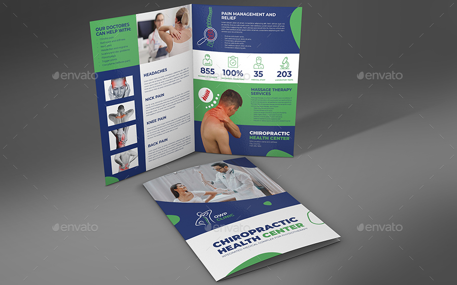 Chiropractic Services Clinic Bi-Fold Brochure Template, Print Templates