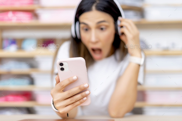 Woman makes a video call making gestures on her face Stock Photo by ...