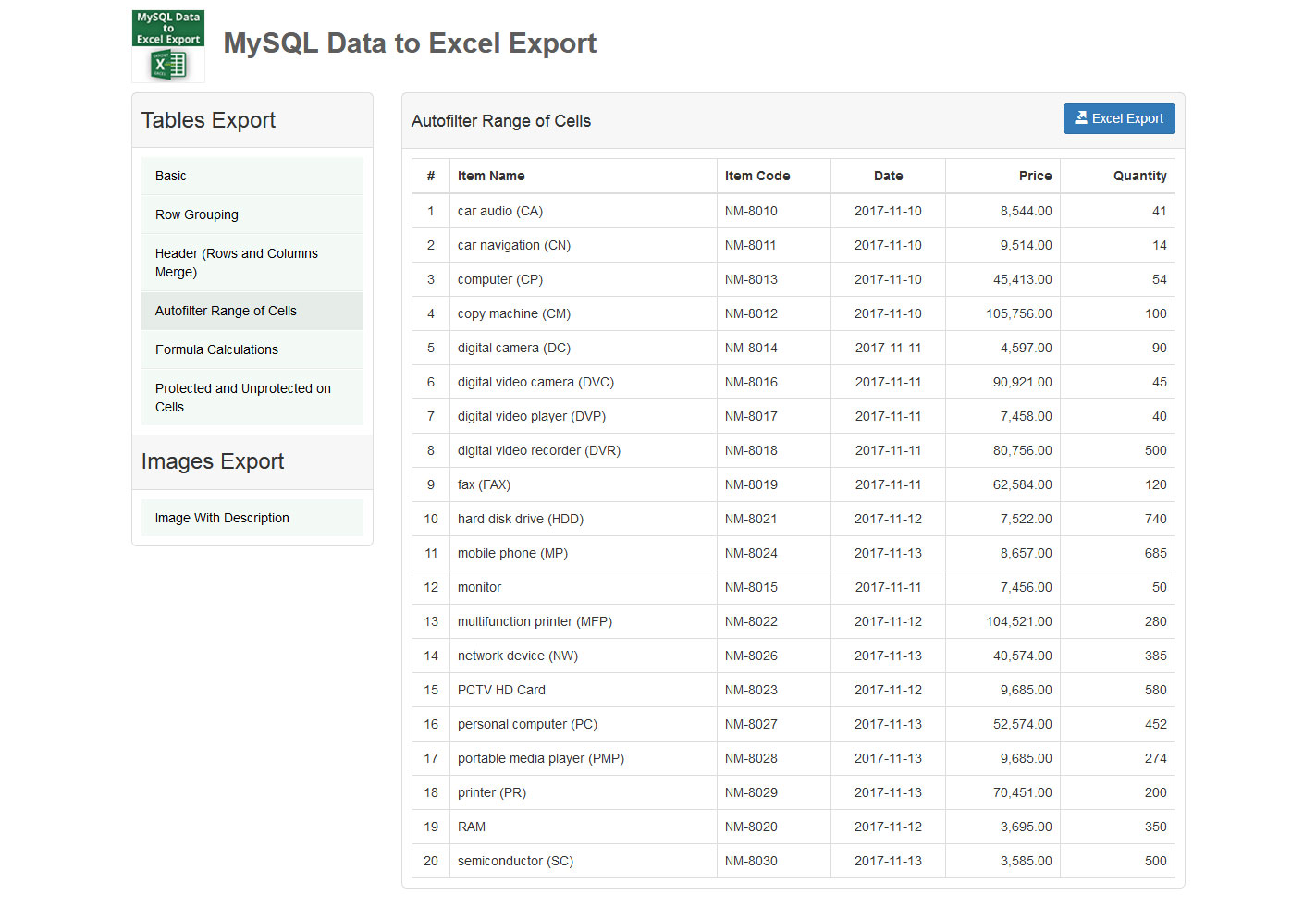 MySQL Data to Excel Export by themeposh | CodeCanyon
