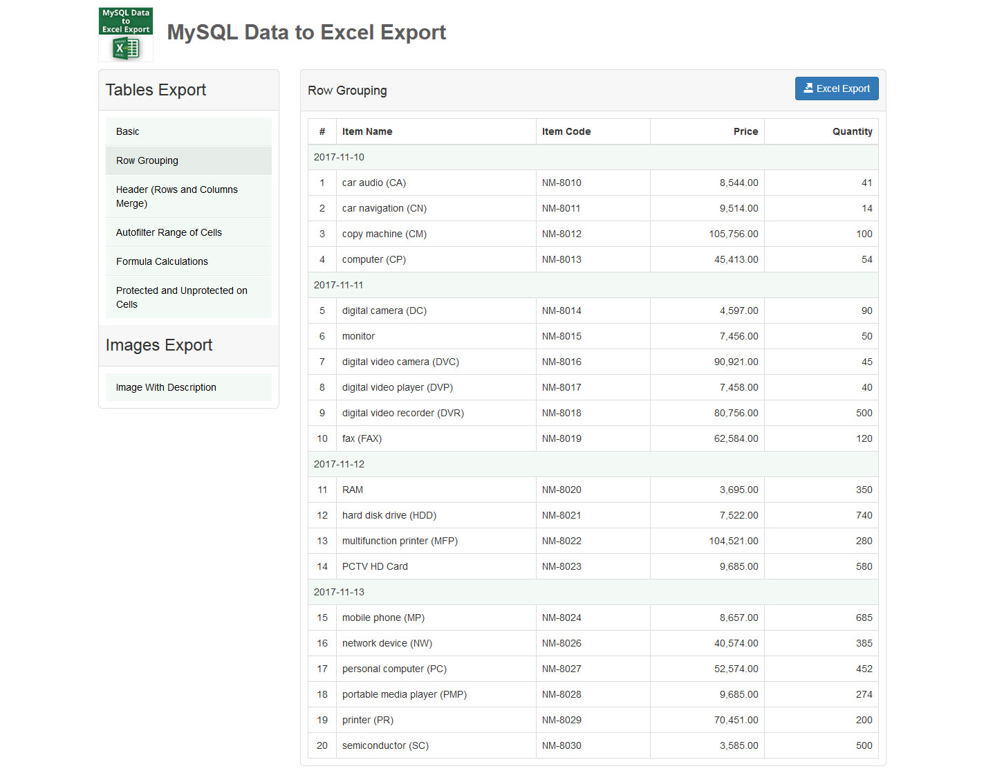 Mysql Data To Excel Export By Themeposh Codecanyon