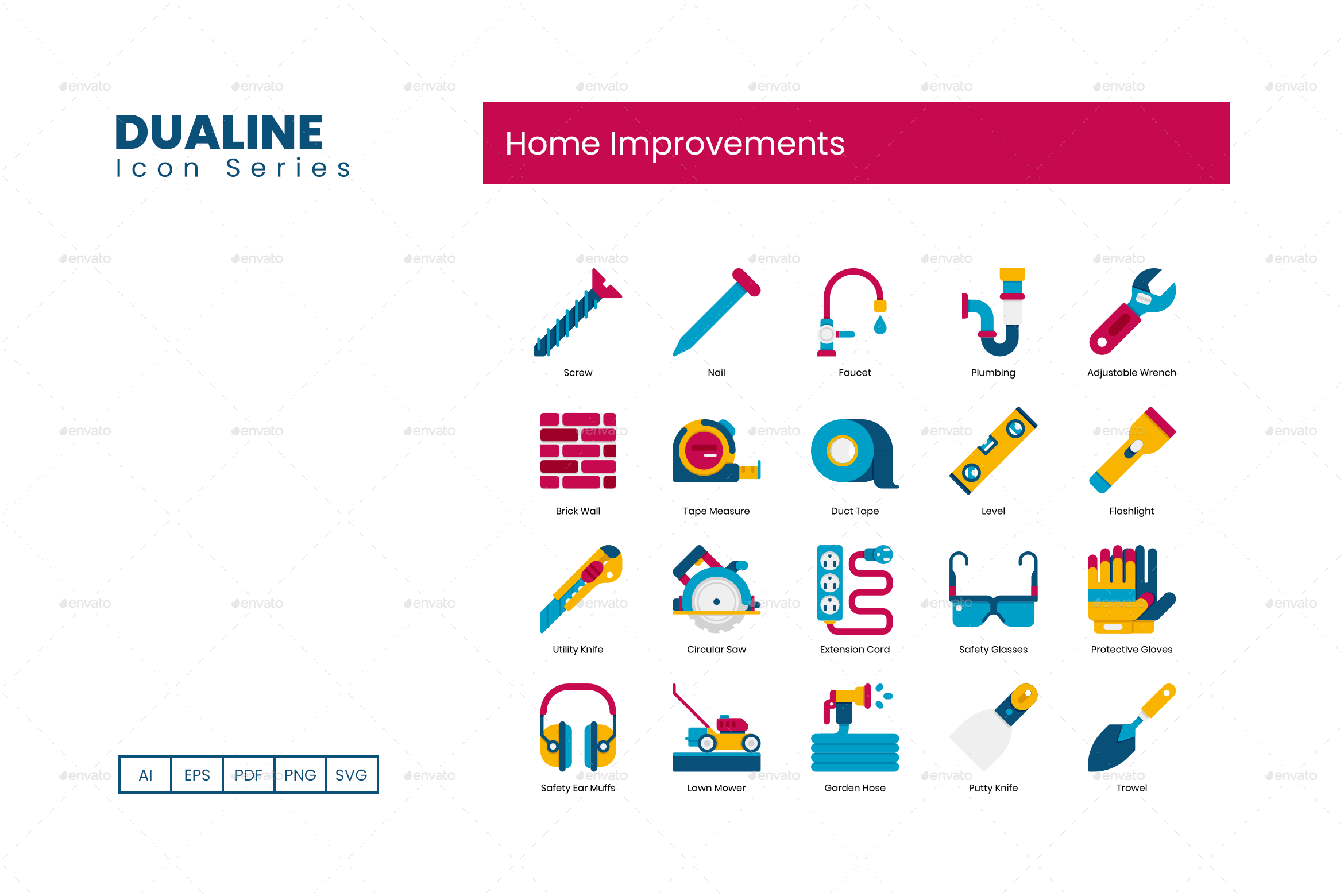 90 Home Improvements Icons | Dualine Flat Series, Icons | GraphicRiver