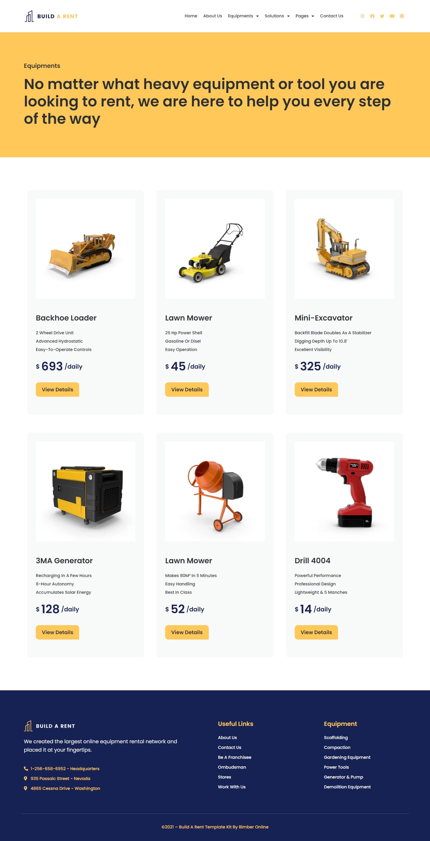 Build-A-Rent - Construction Equipment Rental Elementor Template Kit by ...