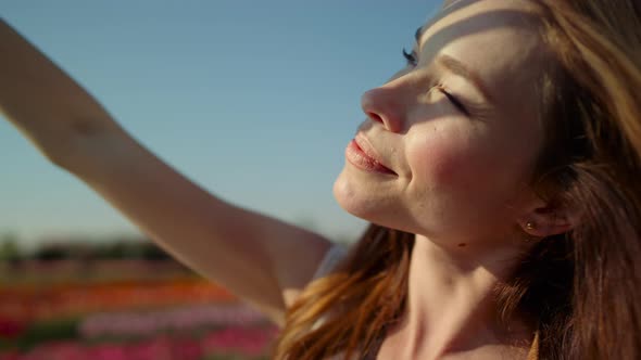 Portrait of Beautiful Woman Looking at Sun, Stock Footage | VideoHive
