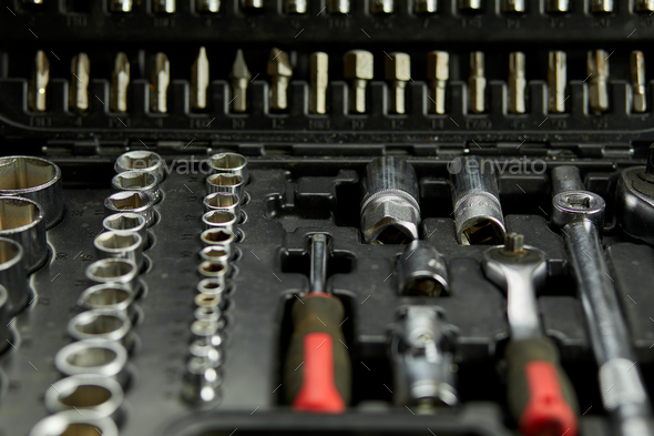 Open set box with working tools different types Stock Photo by bondarillia