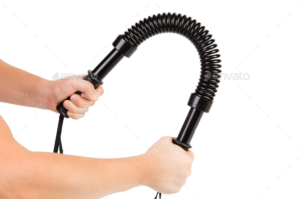 Metal spring arm expander in black. Isolated over white background ...