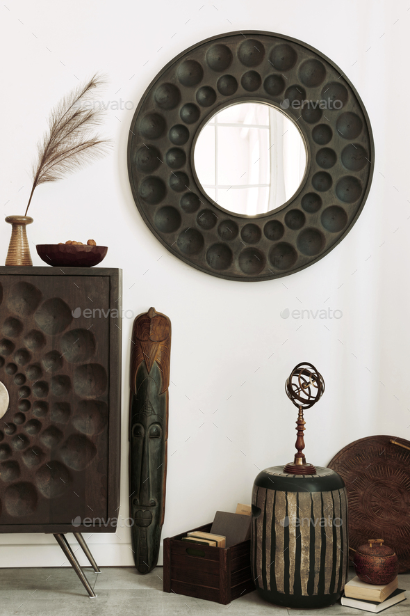 Interior design of ethnic living room Stock Photo by FollowTheFlowStudio