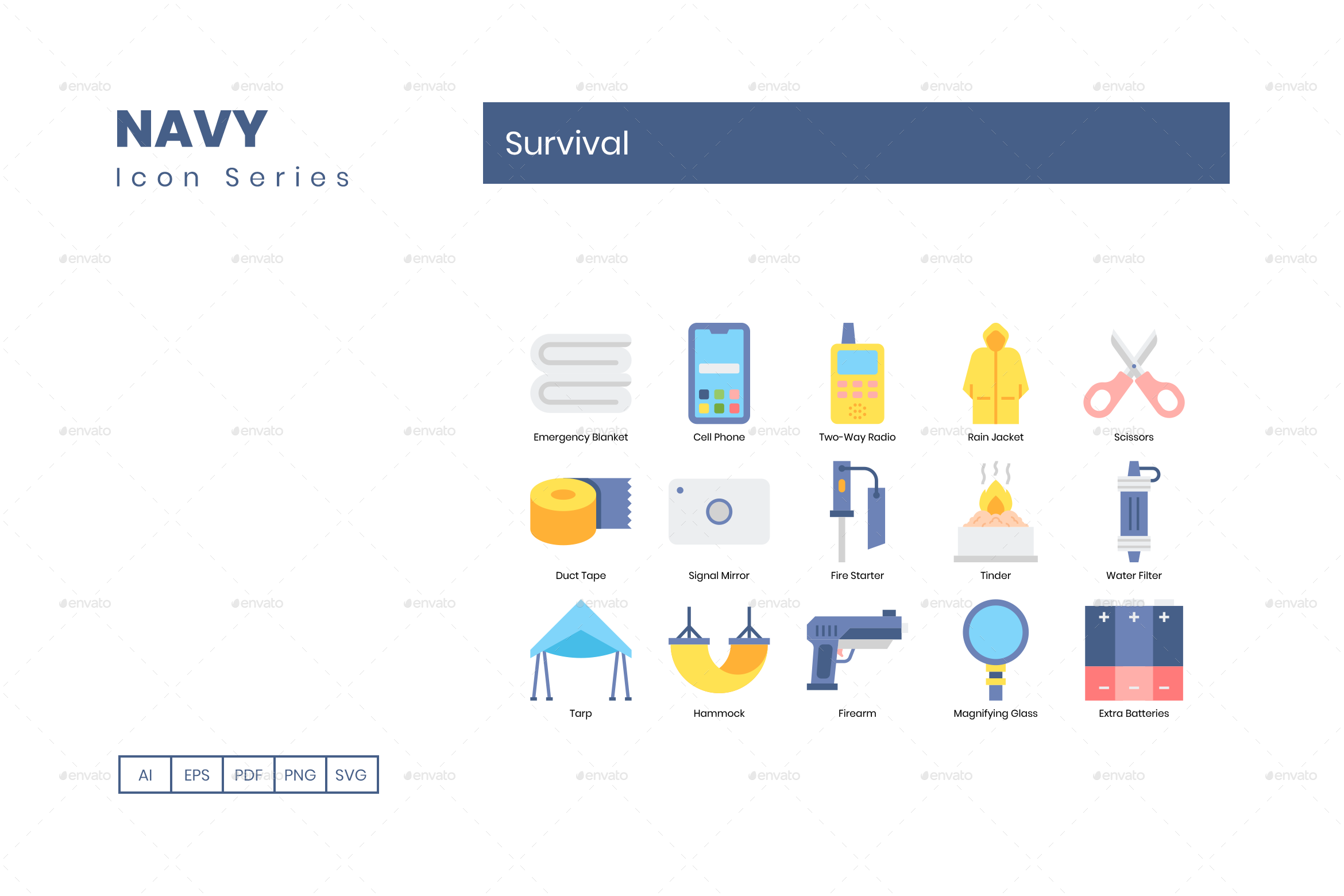 90 Survival Icons | Navy Series, Icons | GraphicRiver