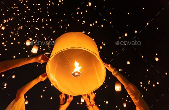 Floating lanterns or lamp. Festival in Chiang mai, Thailand. Loy ...