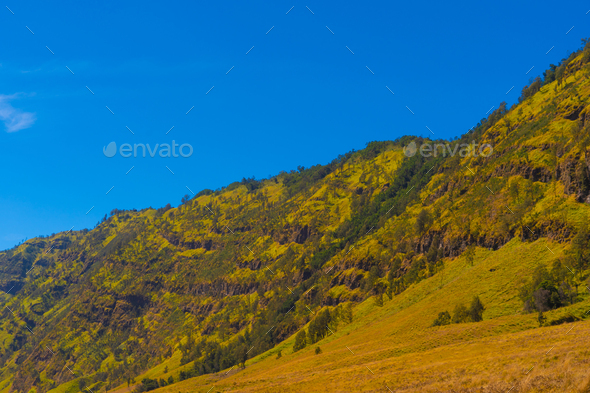 Mountains. Bromo Savanna Green Hill in the national park, East Java ...